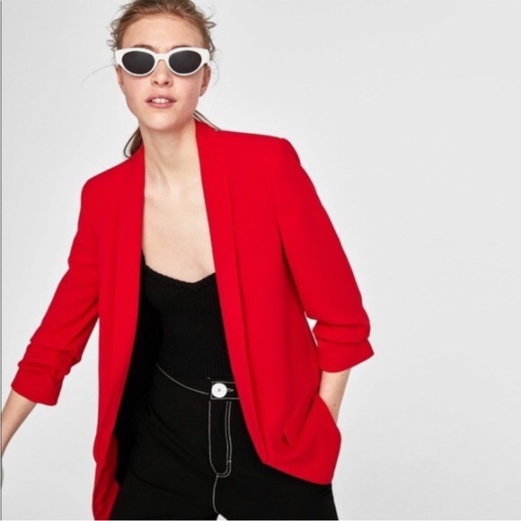 Zara | Jackets & Coats | Zara Red Oversized Casual Blazer | Poshmark